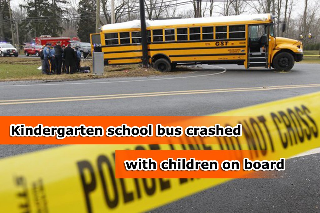 Kindergarten school bus crashed, with children on board