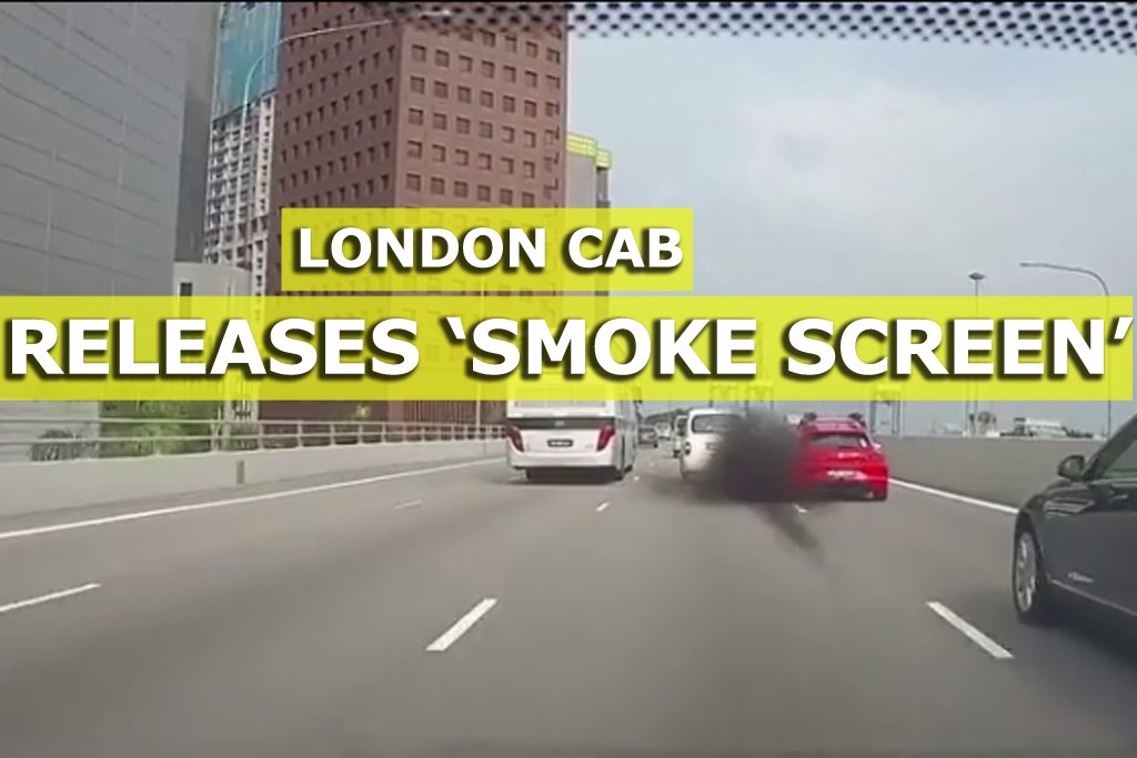 Taxi releases 'smoke screen' after blocking off car on MCE - Sgcarmart