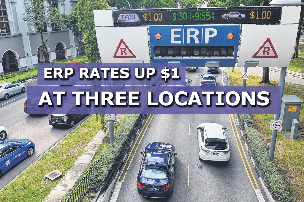 ERP rates up $1 at three places from next Monday - Sgcarmart